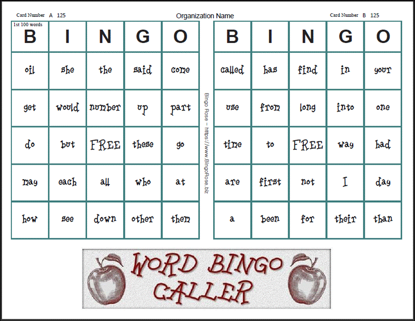 WORD BINGO CALLER SOFTWARE