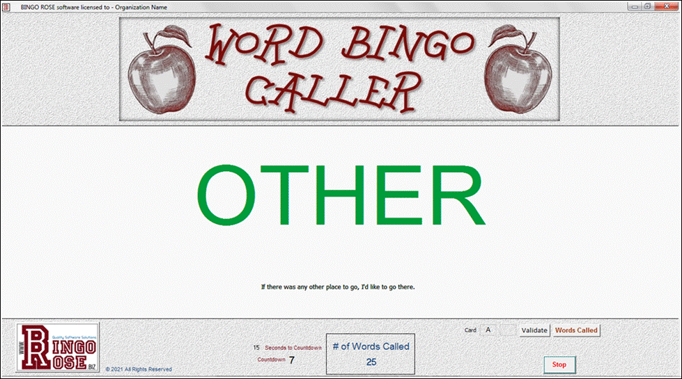 WORD BINGO CALLER SOFTWARE