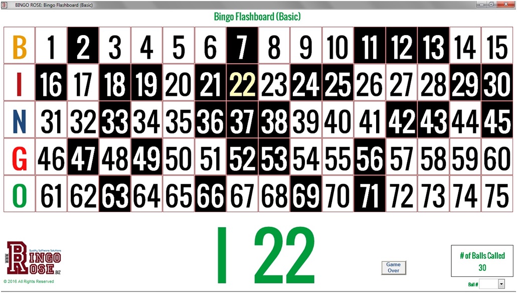 75 Ball "Bingo Flashboard (Basic)" program by Bingo Rose. Only $59.95US